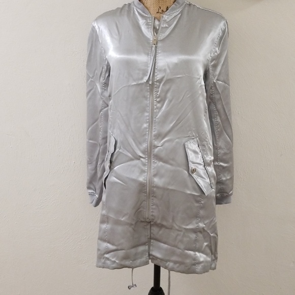 Jackets & Coats | Silver Satin Jacket | Poshmark